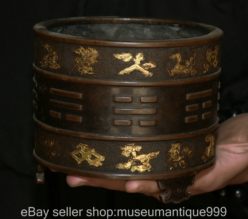 5" Marked Chinese Purple Bronze 24K Gold Gilt Dynasty Eight treasures ...
