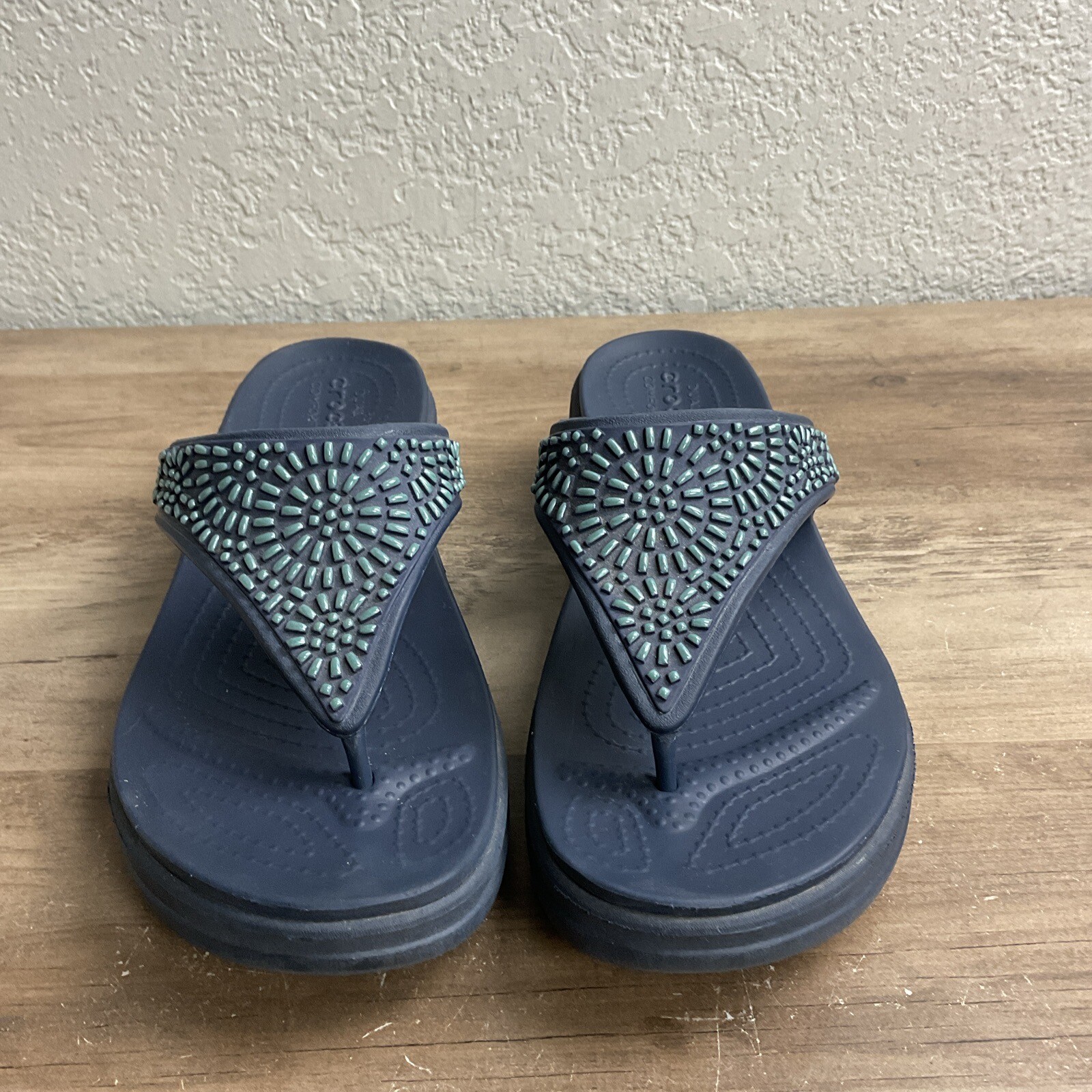 Crocs Monterey Diamante Blue Flip Flops Womens Size 7 - Gem