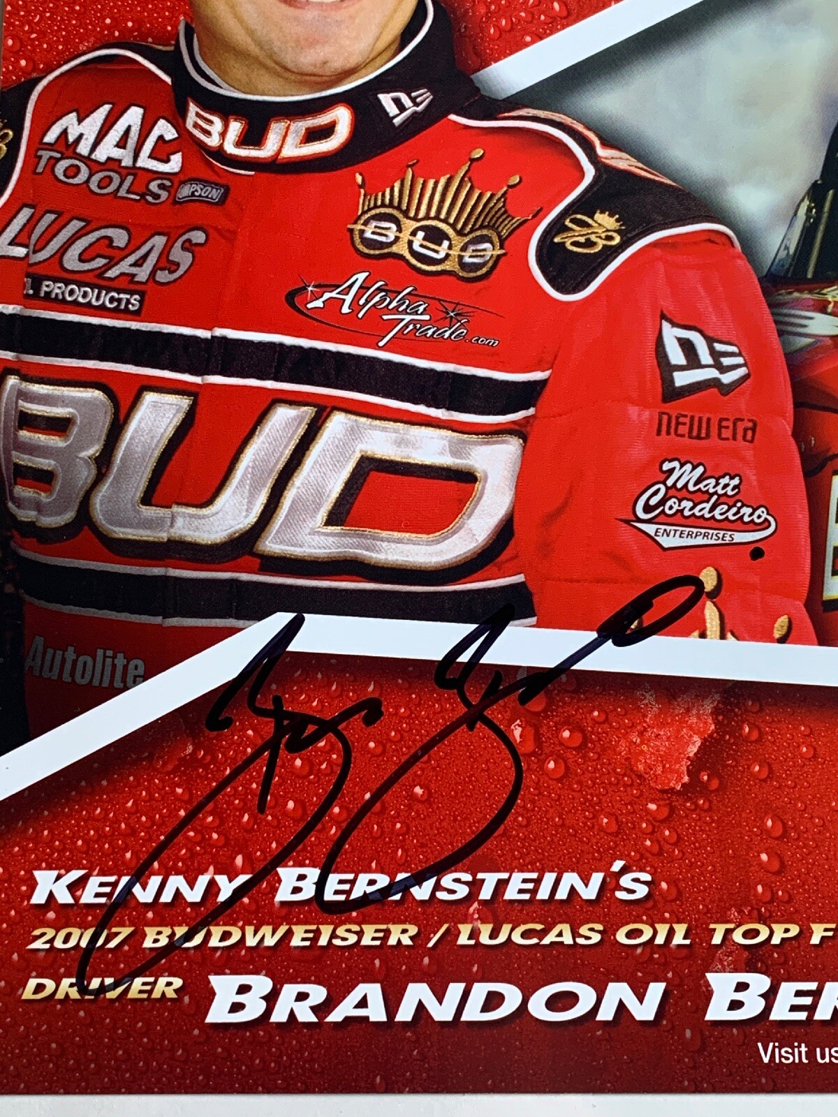 2007 Signed Brandon Bernstein Lucas Oil Dragster NHRA Photo Card 8.5 X ...