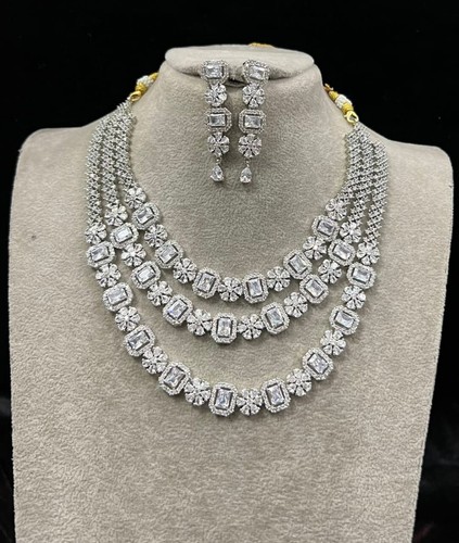 Star Cut Cz American Diamond Neckless Set Indian Bollywood Bridal Party ...