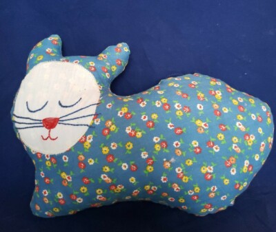 Vintage Blue Floral sleeping Cat Pillow Handmade Country Decor ...