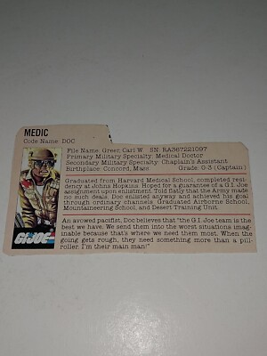 VINTAGE HASBRO GI JOE DOC FILE CARD RED BACK MAIL AWAY CUT | eBay