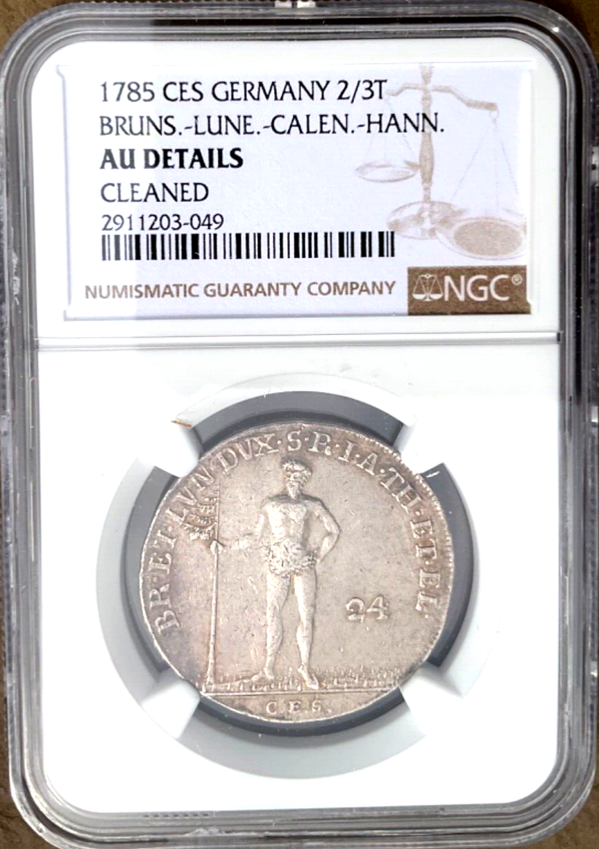 1785 German States Brunswick Luneburg Calenberg 2/3 Taler 24 MG NGC AU ...