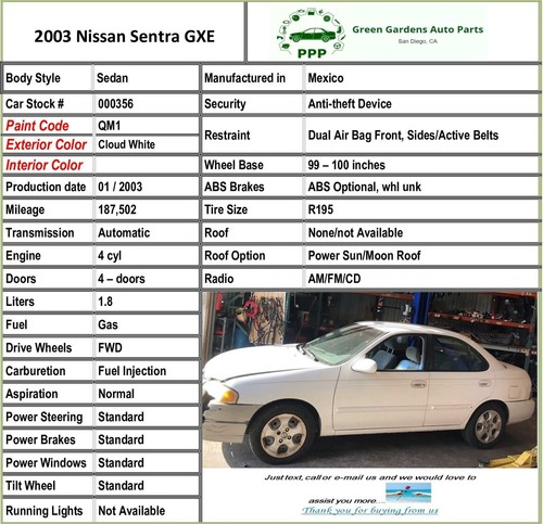 2000 - 2003 NISSAN SENTRA Rear Back Bumper Cover Paint Code QM1 Sedan G ...