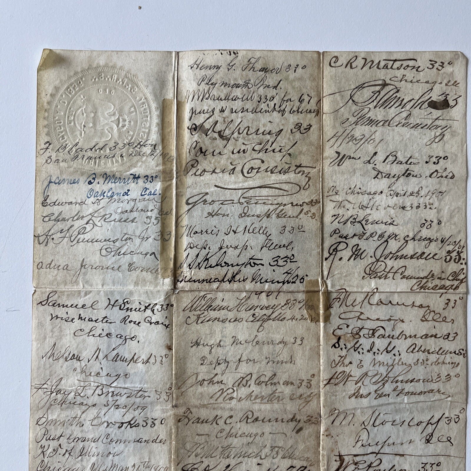 Wonderful freemason - masonic 33 degree certificate signed by many | eBay