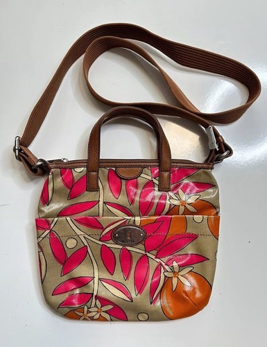 Fossil Key Per Tote Bag Medium Zip Orange Blossom Pink Leaf Coated ...