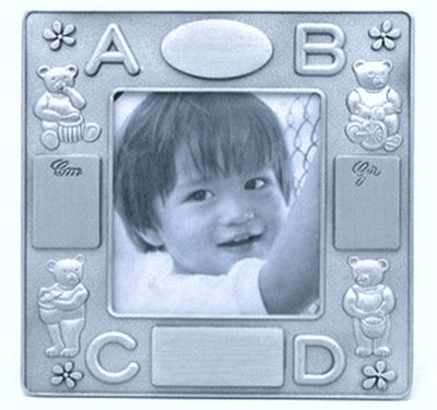 Engrave-able Pewter Baby Frame, Bear Pewter Baby Frame, ABCD Motif Baby ...