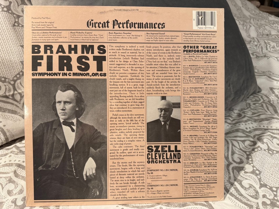"CBS Great Performances: Vol. 62" BRAHMS FIRST SZELL OP.68 Vinyl LP ...