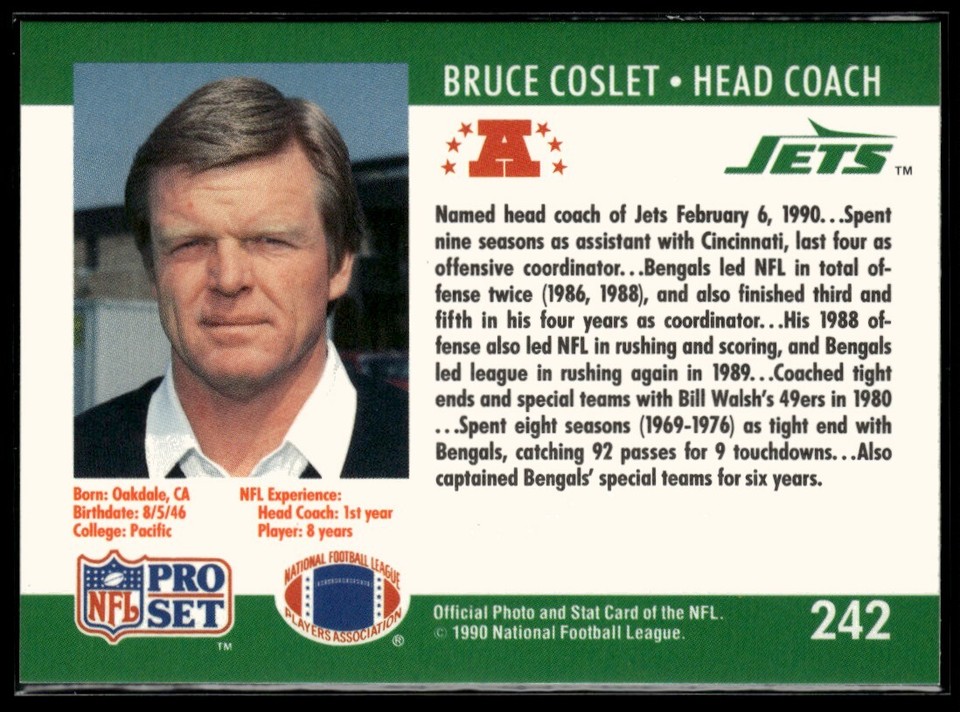 1990 Pro Set Bruce Coslet New York Jets #242 | eBay