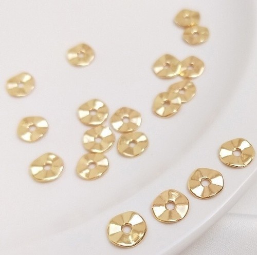 50Pcs 14k Gold Brass Wavy Metal Beads Flat Disc Spacers 7mm DIY Jewelry ...