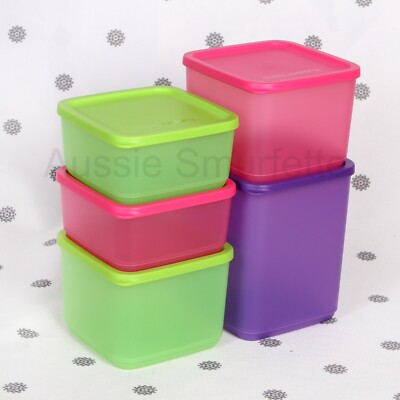 Tupperware Cubix Square Rounds set of 5 in Purple Pink Lime Pantry ...