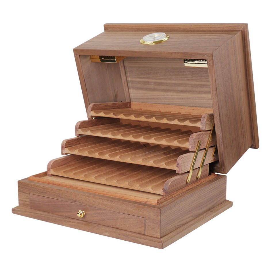 Cigar Humidor Spanish Cedar Cigar Box With Hygrometer Humidifier Hold ...