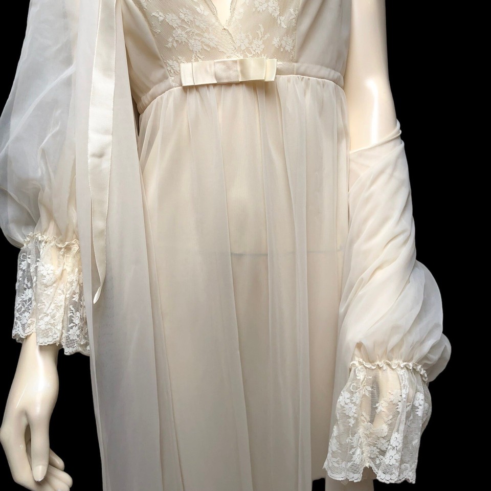 Vtg Shadowline Double Nylon Chiffon Robe Sheer Nightgown Bridal Off ...