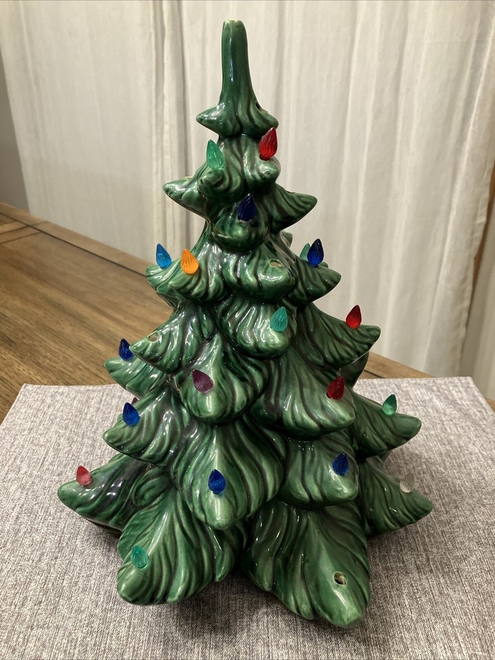 Vtg 1970s Atlantic Mold Ceramic Christmas Tree Mold Green 13” NO BASE ...