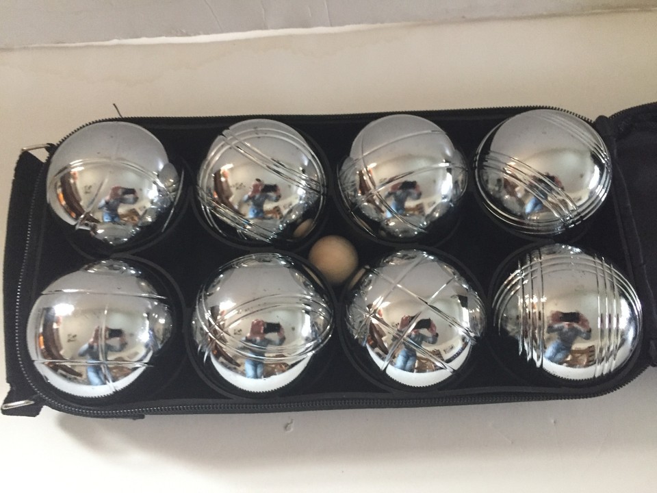 8 ball 73mm Metal Boules / Petanque set - 8 silver balls - blue bag | eBay