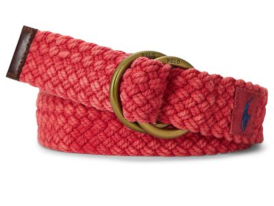 POLO RALPH LAUREN Mens Leather-Trim Braided Belt Chili Pepper Small | eBay