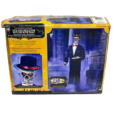 Lifesize Skeleton Butler with Tray Sound Motion Activated Halloween ...