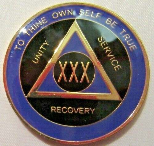 Purple AA Alcoholics Anonymous 30 Year BLACK Gold Medallion Token Chip ...