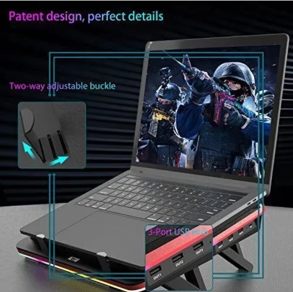 IETS GT500 Powerful Turbo-Fan (5000 RPM) RGB Laptop Cooling Pad with ...