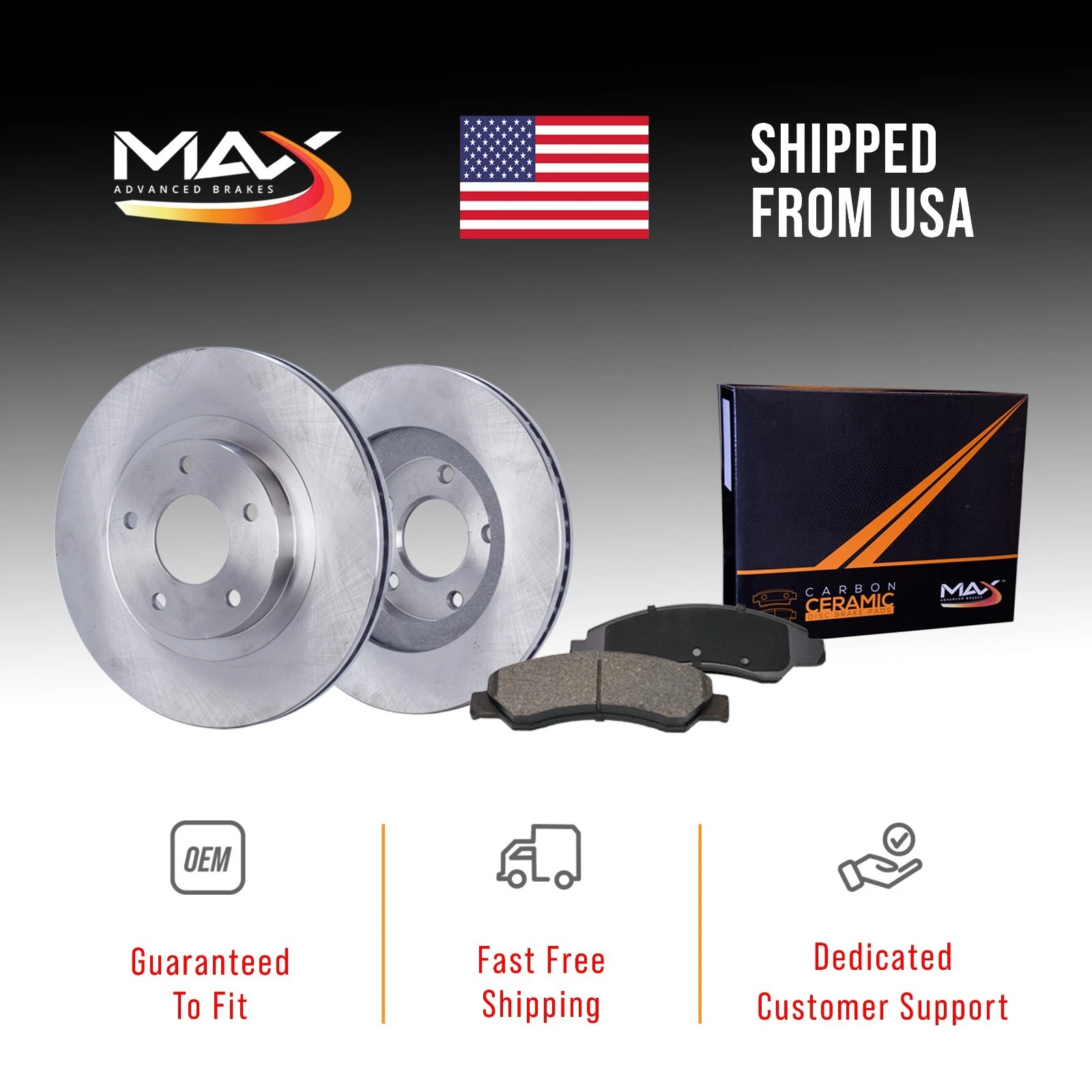 Max Advanced Brakes Premium OE (Org Eq) Front Rotors w/Cr'mc Brake Pads ...