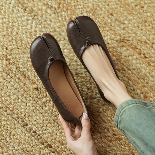 Women's Fashion PU Leather Slip on Split Toe Flats Loafers Ballet Court ...