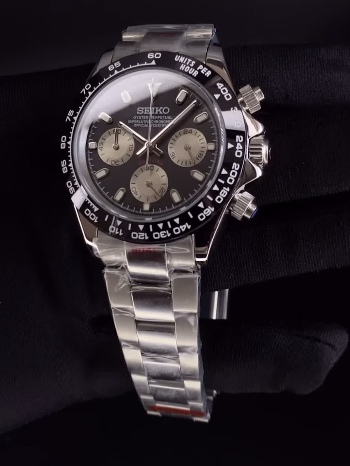 Custom Built Chronograph Watch | VK63 Quartz | Black Dial | Silver ...
