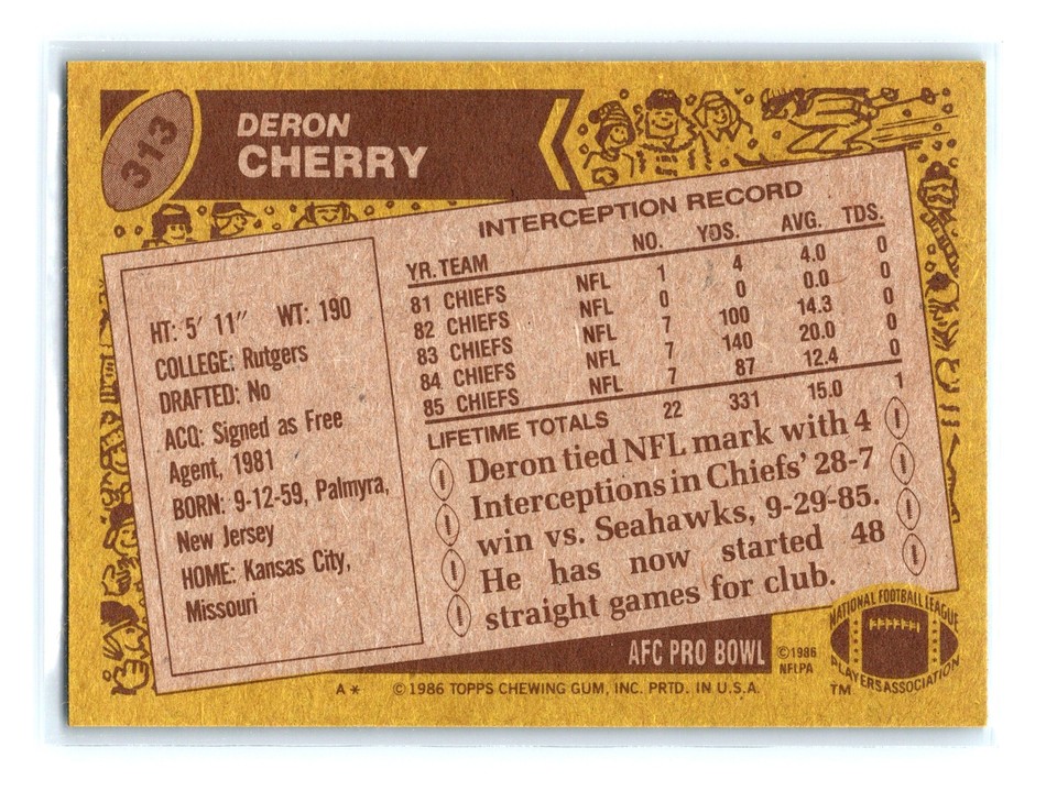 1986 Topps Football #313 Deron Cherry All Pro Kansas City Chiefs | eBay