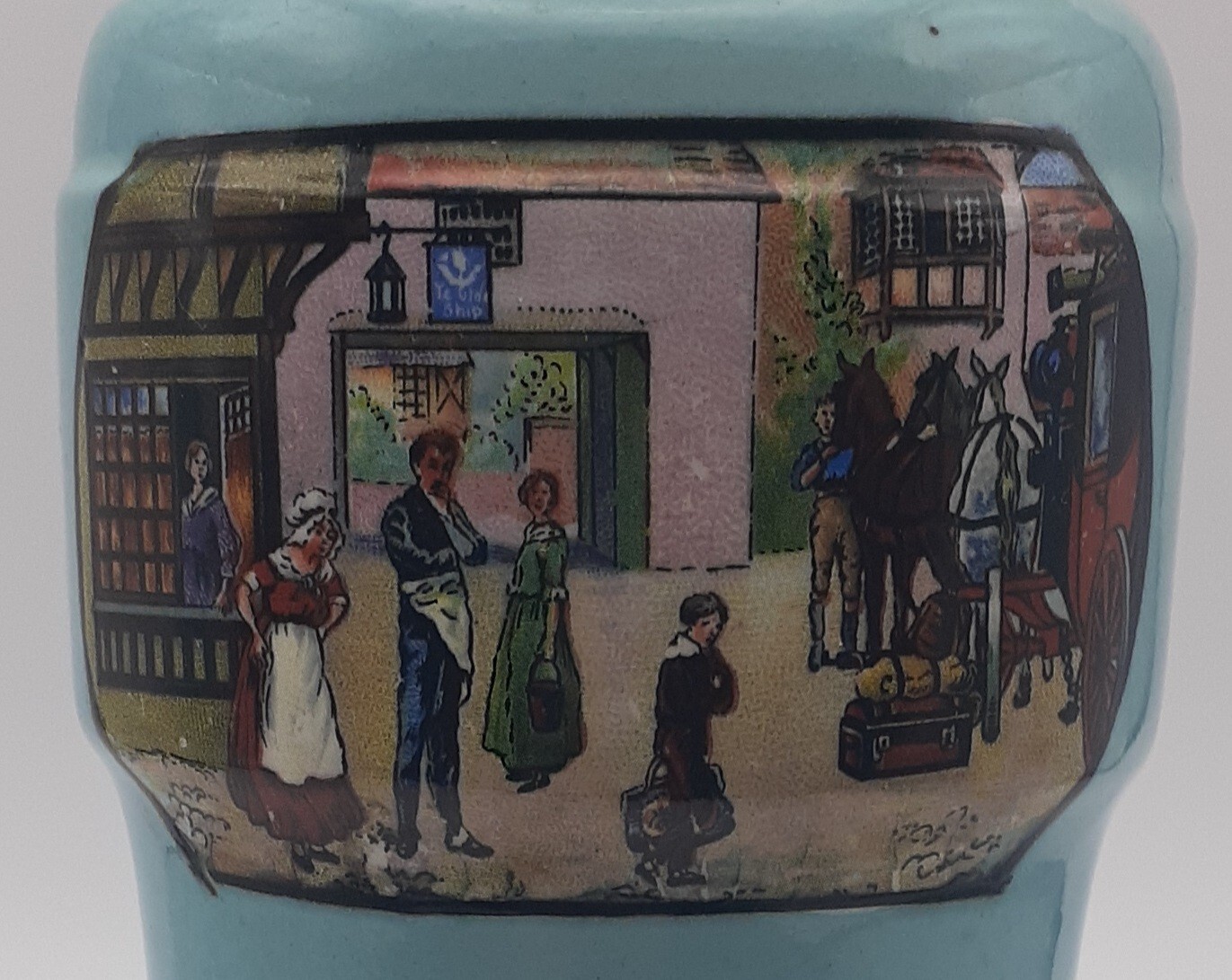 Vintage hand painted L&Sons Hanley England blue vase w 2 historic ...