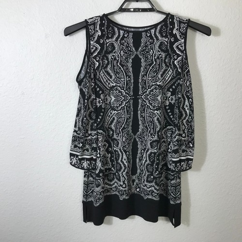Eva Varro Size M Cold Shoulder Top 3/4 Sleeve Multicolor Polyester ...