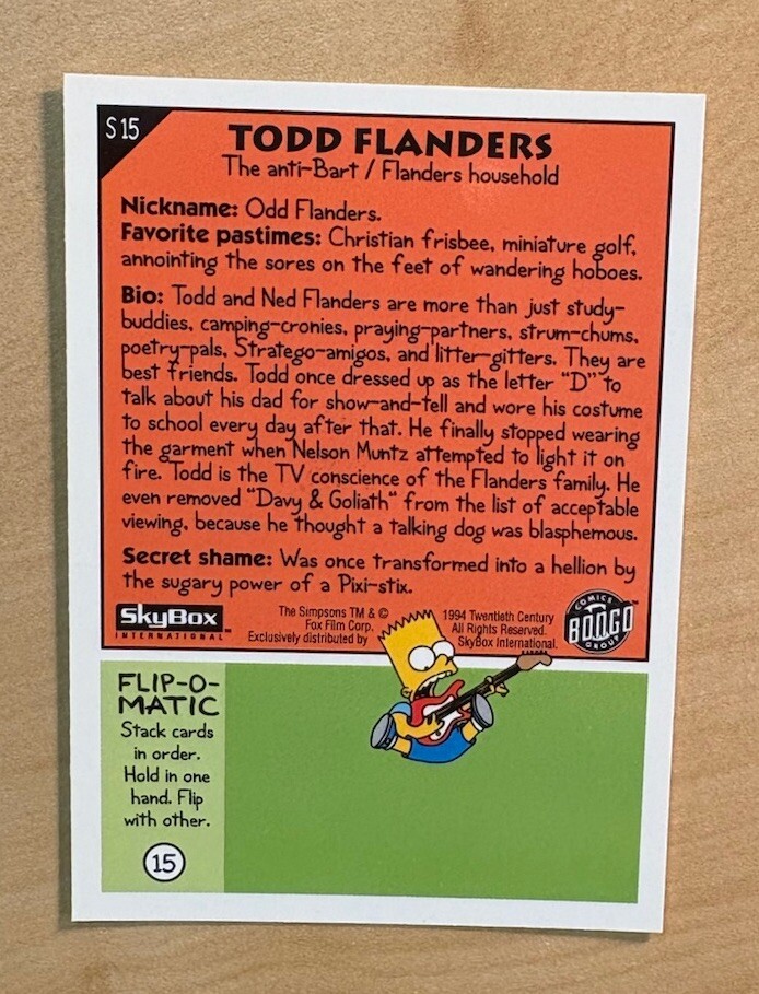 Todd Flanders 1994 Skybox Simpsons Character Card #S15, NM-MT | eBay