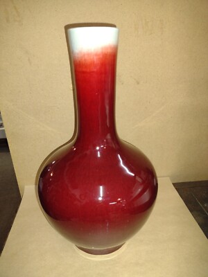 Antique Chinese Oxblood Vase 19” Sang de Bouef Red Hare’s Fur Flambé ...
