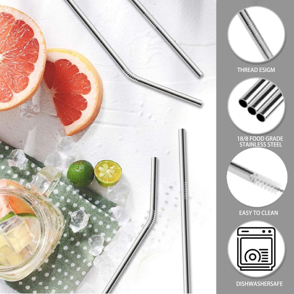 Reusable Stainless Steel Straws,6 Pcs Metal Drinking Straws Extra Long ...