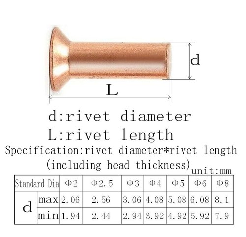 M2M2.5~M8 Copper percussion countersunk rivet Flat head solid rivets | eBay