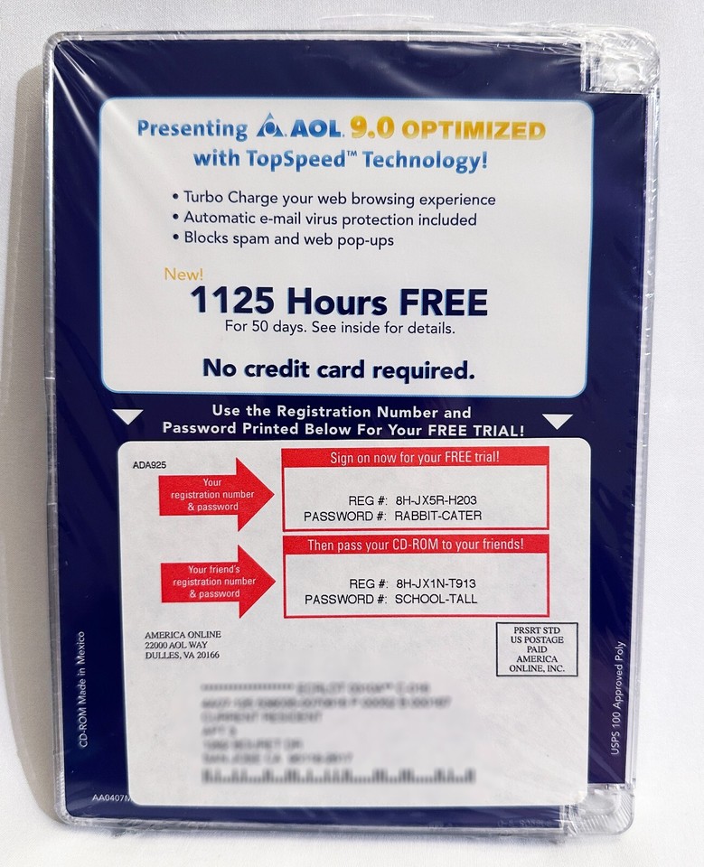 America Online AOL 9.0 Optimized 1025 Hours Free Promotional Disc | eBay