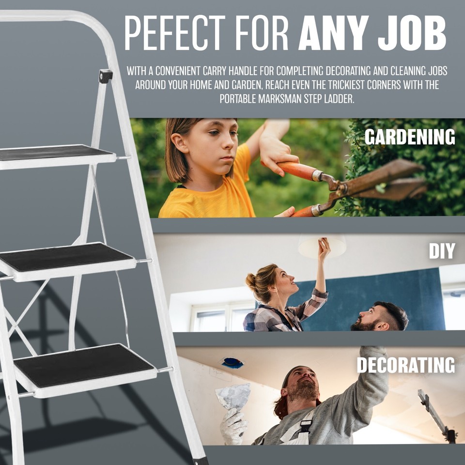 FOLDABLE 2, 3 & 4 STEP STEEL LADDER NON SLIP TREAD STEPLADDER SAFETY ...