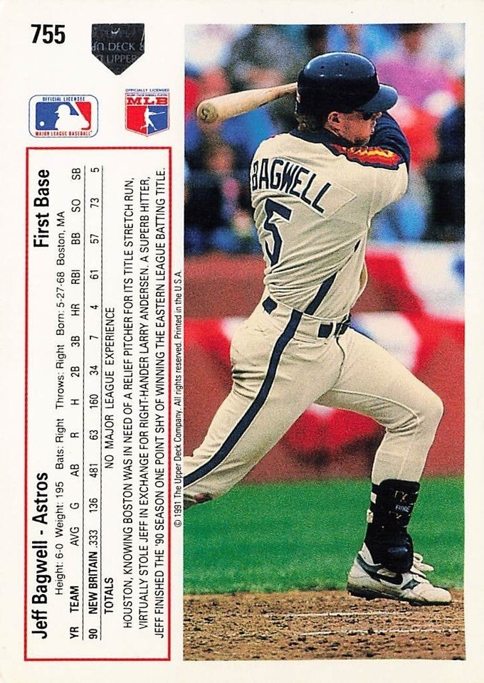 Jeff Bagwell Rookie Upper Deck 1991 Baseball Card 1991 #755 | eBay