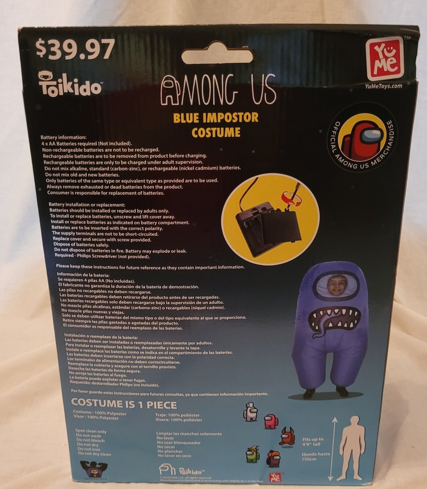 Toikido Among Us Blue Imposter Inflatable Halloween Costume One Size ...