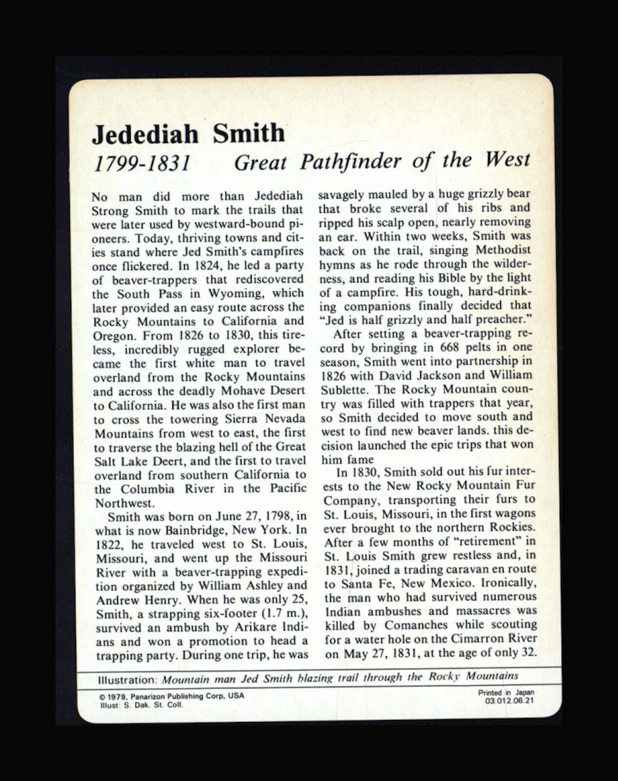 1979 Panarizon "Jedediah Smith" Story of Coming to America Card | eBay