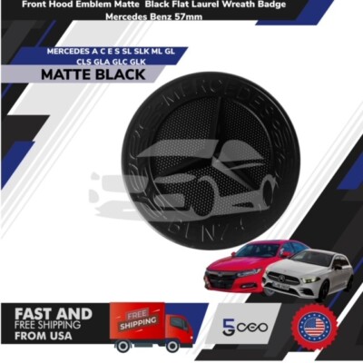 MERCEDES AMG FRONT HOOD EMBLEM MATTE DARK BLACK - OEM 57MM A0008171701 ...