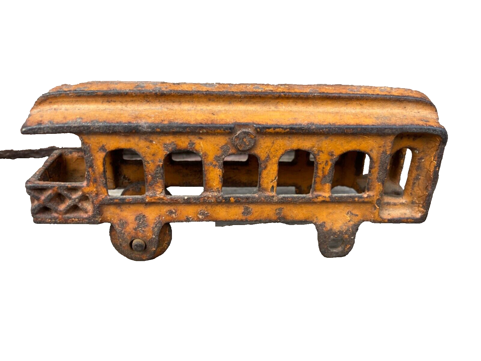 ANTIQUE 4 3/4" TOY TRAIN CAST IRON TROLLEY PASSENGER CAR ORANGE | eBay