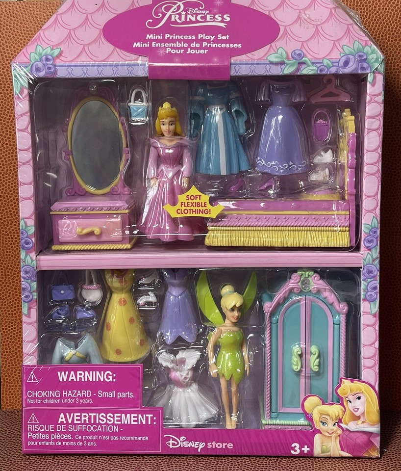 DISNEY PRINCESS Mini Princess Play Set With Aurora & Tinkerbell. NEW IN ...
