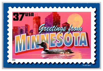 USPS 37 Cent Stamp Large Letter Greetings Minnesota 6x4 Size Unp Chrome ...