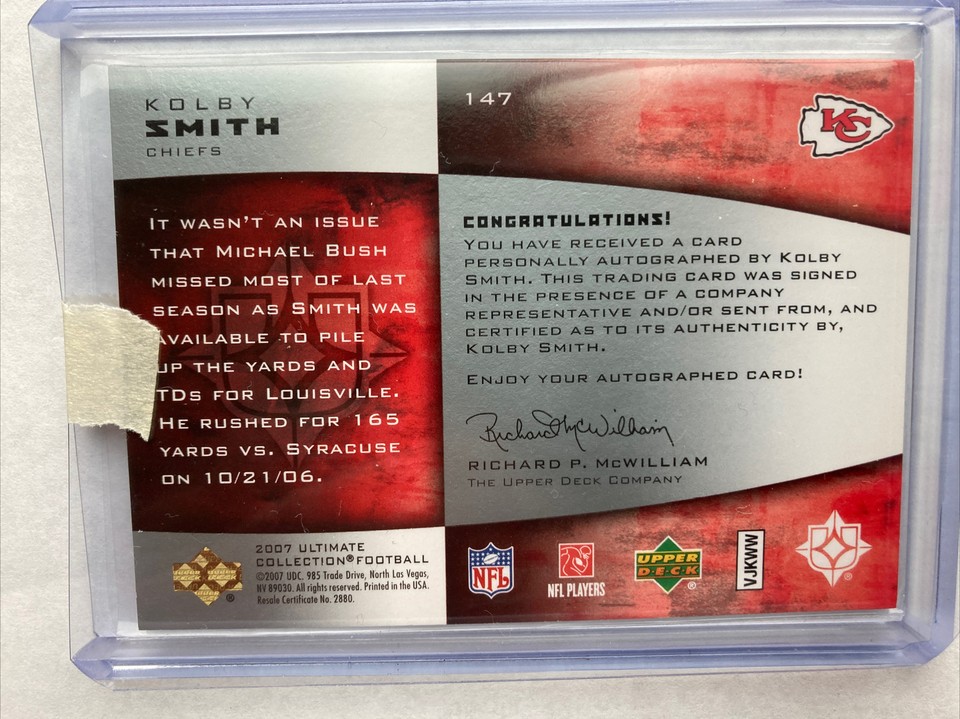 #7/10 (ONLY 10) 2007 ULTIMATE AUTO AUTOGRAPH KOLBY SMITH ROOKIE CARD | eBay
