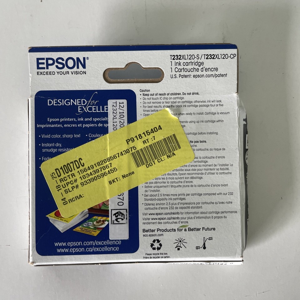 Epson 232XL Black Noir Claria Ink Best Before 11/2027 New Sealed Box! | eBay