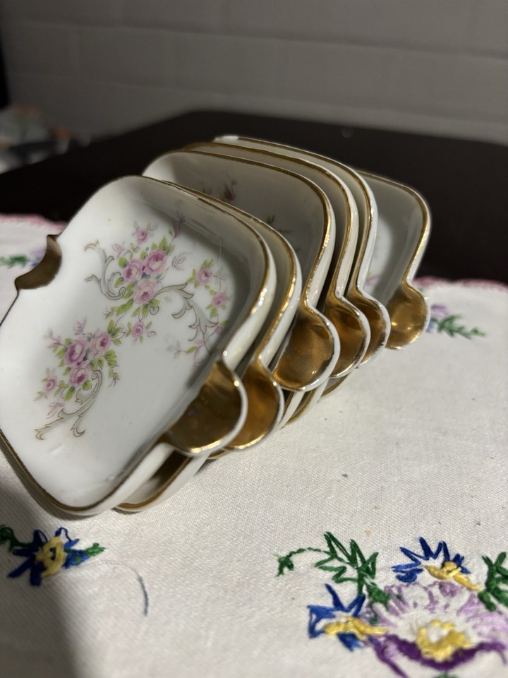 Set Of Six Vintage Stackable Ashtray With Floral Design And Gold Trim ...