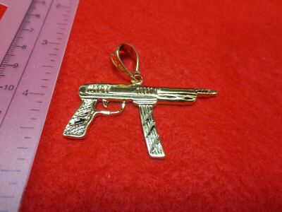 14 KT GOLD PLATED MACHINE GUN CHARM 2" BY 2"BLING BLING-4804 | eBay