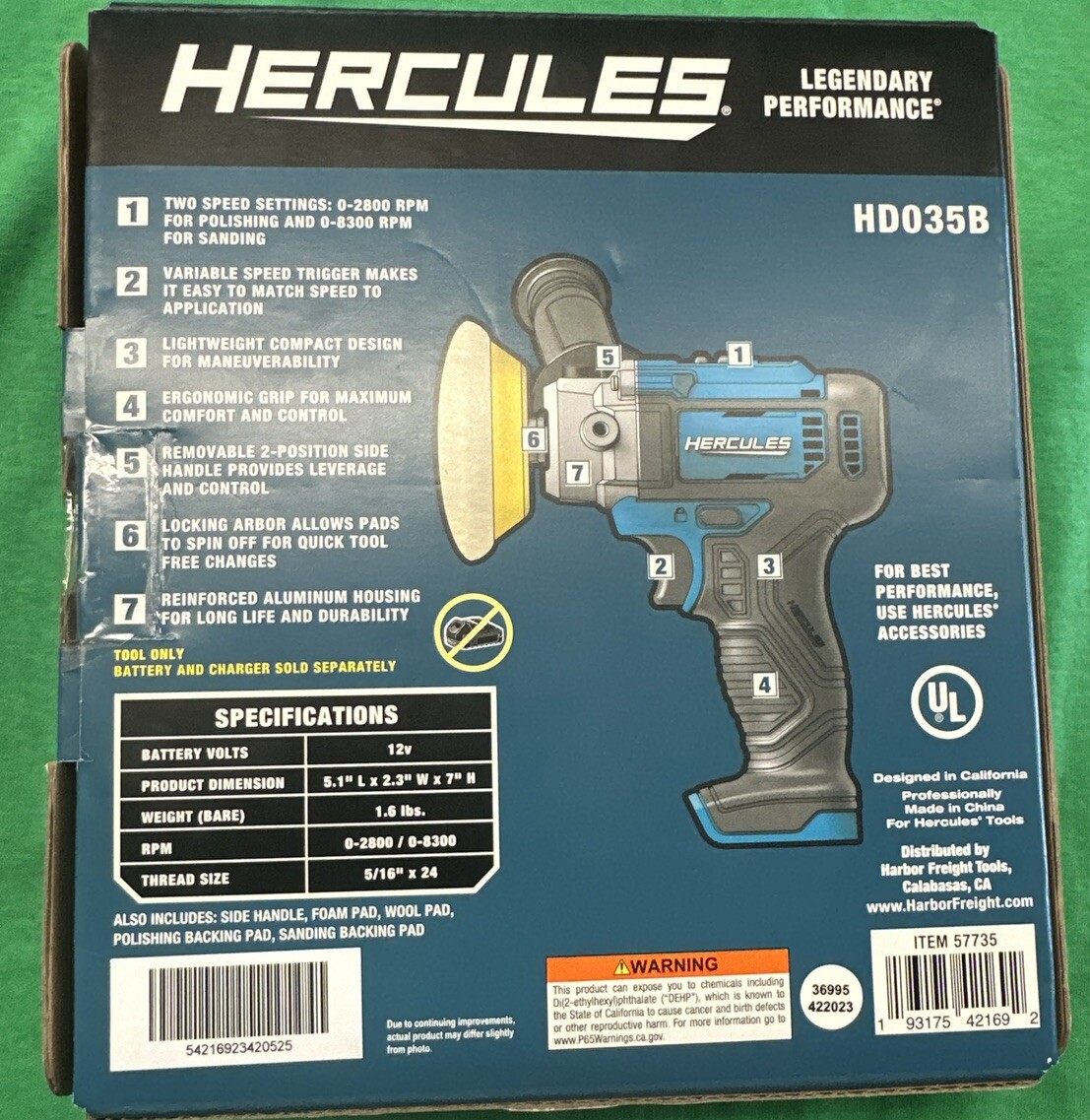 NEW Hercules 12v Lithium-Ion Cordless Polisher/Sander, Tool Only ...