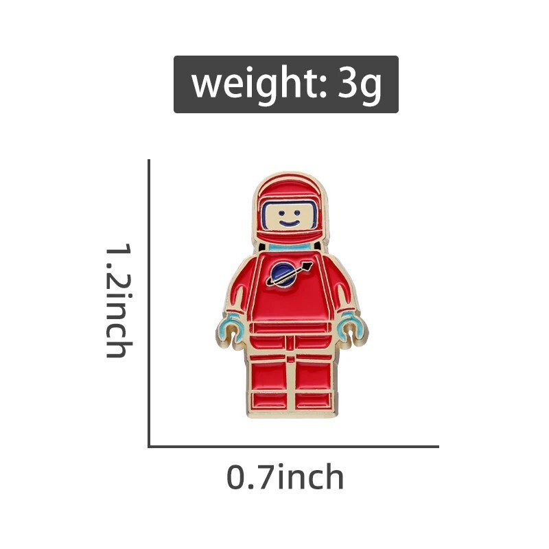 Lego Spaceman Mini Figure Style Pin Badge Metal Enamel Lapel Red Cute ...