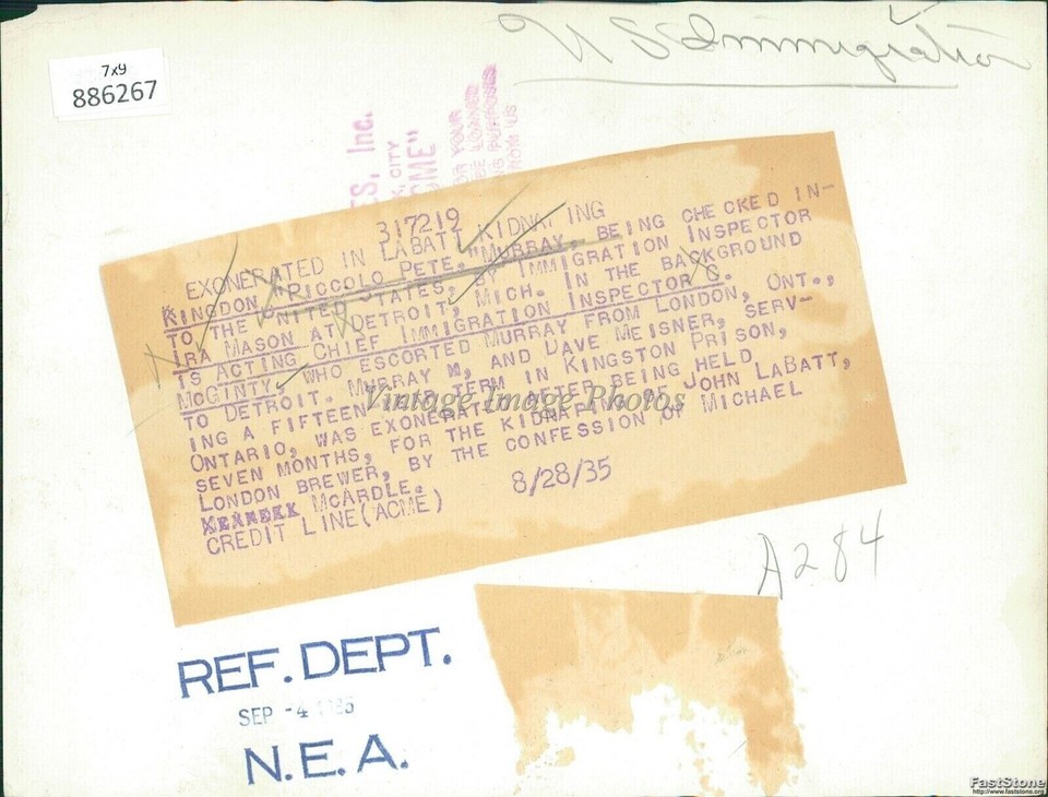 1935 Photo Kingdon Piccolo Pete Murray Exonerated In Labatt Kidnapping ...