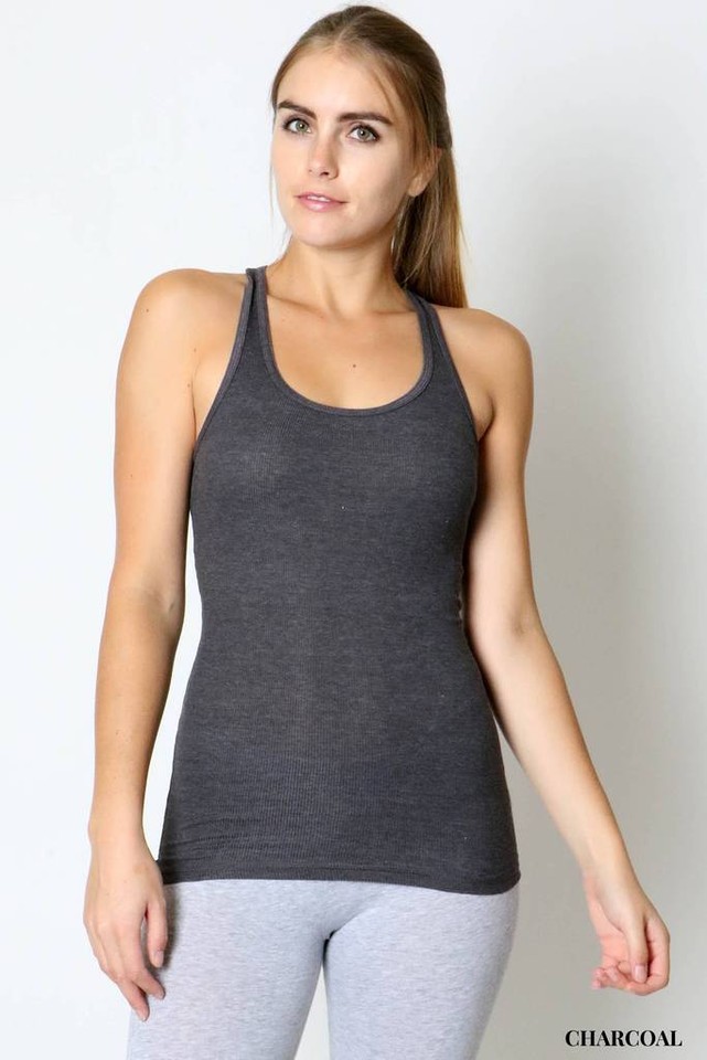 SOFT COTTON STRETCH RIBBED RACERBACK TANK TOP LONG WORKOUT YOGA SPORT ...